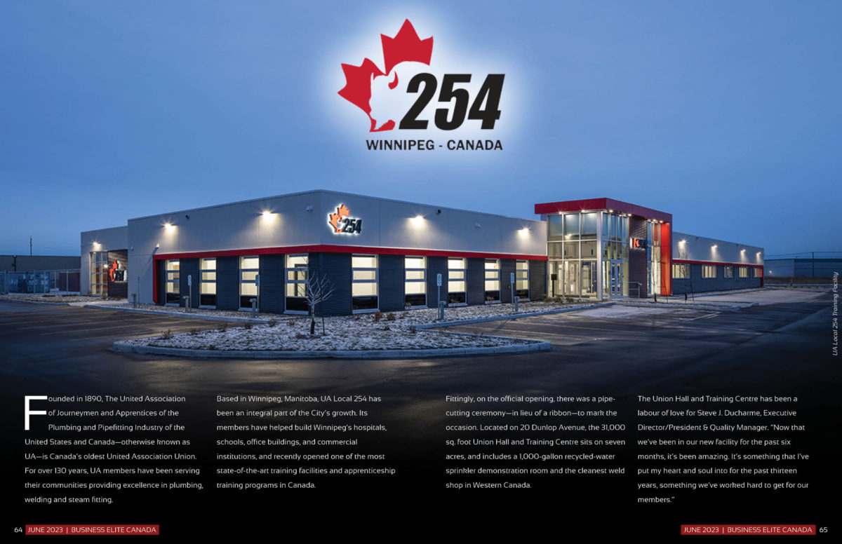 The United Association Local 254 of Winnipeg - Business Elite Canada Magazine